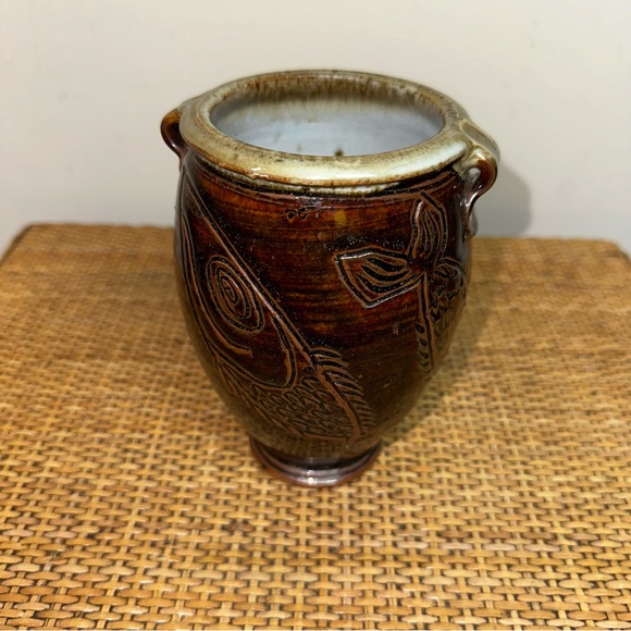 Art | Vintage 6 Handmade Engraved Fish Drawing Glazed Jar Vase Pottery ...